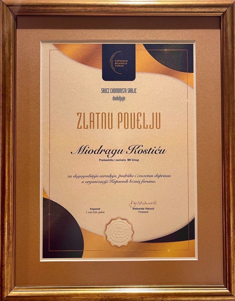 Miodrag Kostić prvi dobitnik Zlatne povelje za doprinos Kopaonik biznis ...